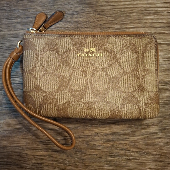 Coach | Bags | Coach Signature Double Zipper Wristlet | Poshmark